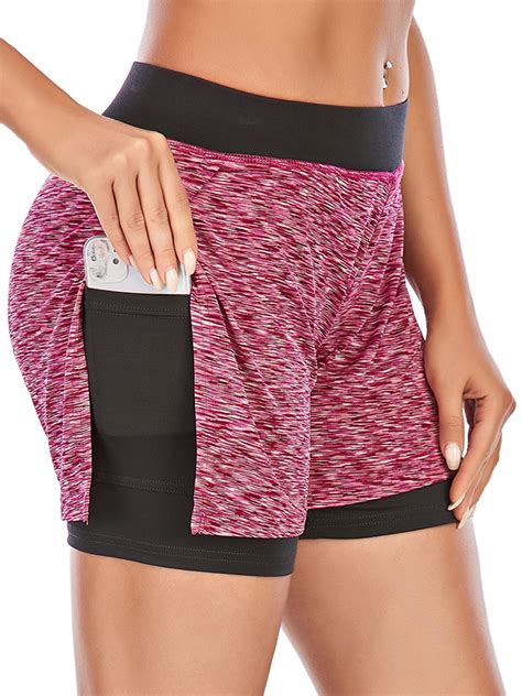 Womens Running Shorts 2 In 1 Athletic Short Quick Dry Gym Shorts Yoga Double Layer Short With