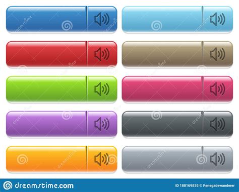 Volume Icons On Color Glossy Rectangular Menu Button Stock Vector Illustration Of Pictograms