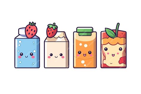 Premium Vector Set Of Cute Kawaii Milk And Juice Carton Character
