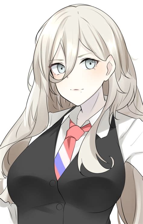 Safebooru 1girl Alternate Costume Black Vest Blonde Hair Grey Eyes