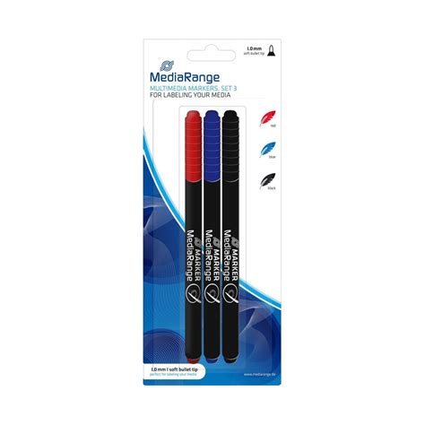 3 Mediarange Cd Dvd Permanent Marker Pen Set Blue Red Black Mr701 0 7mm