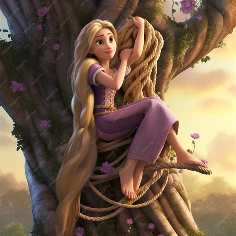 Premium Photo Realistic Pic Of Rapunzel Sitting On A Tree