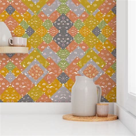 Bohemian Mid Century Modern Vintage Wallpaper Spoonflower