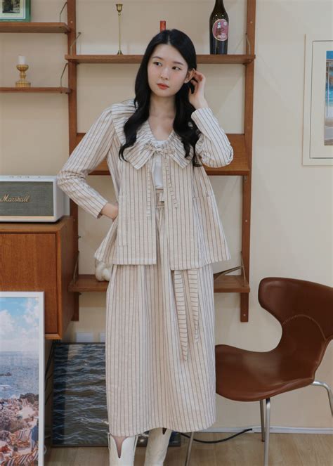 22 스트라이프 린넨 투피스