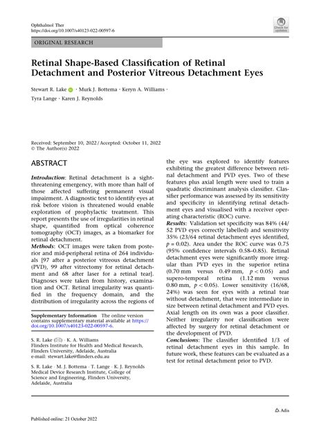 Pdf Retinal Shape Based Classification Of Retinal Detachment And