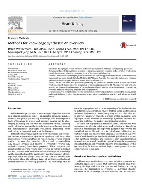 Methods For Knowledge Synthesis An Overview Pdf Systematic Review