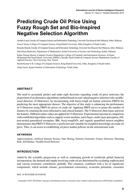 PDF Predicting Crude Oil Price Using Fuzzy Rough Set And Bio Inspired