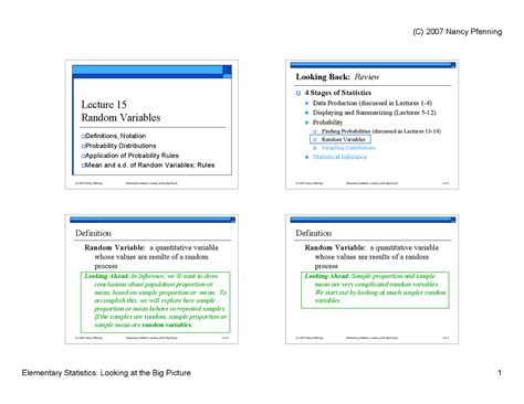 Random Variables Lecture Slides Stat 1000 Study Notes Data