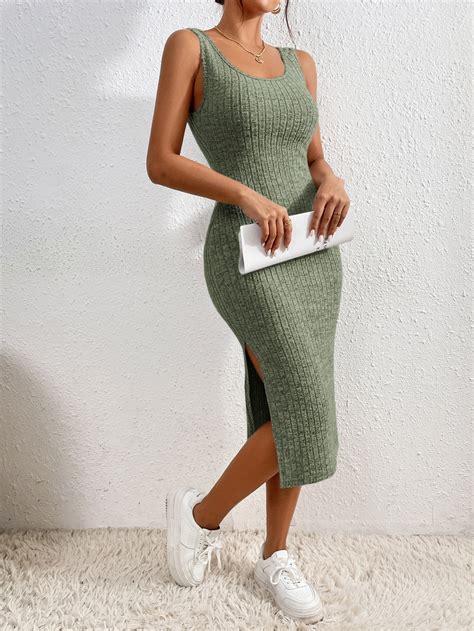 Shein Essnce Solid Split Thigh Tank Dress Shein Uk