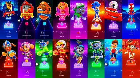 Paw Patrol Chase 🆚 Skye 🆚 Ryder 🆚 Marshall 🆚 Rubble 🎶 Tiles Hop Edm