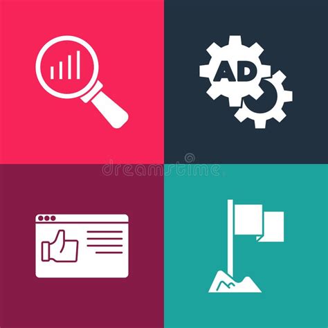 Set Pop Art Location Marker Browser Window Advertising And Magnifying Glass And Analysis Icon