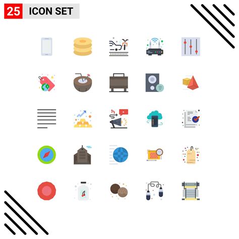 25 Universal Flat Color Signs Symbols Of Green Wifi Meal Router Crash