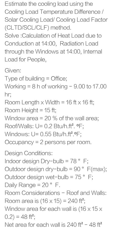 Solved Estimate The Cooling Load Using The Cooling Load
