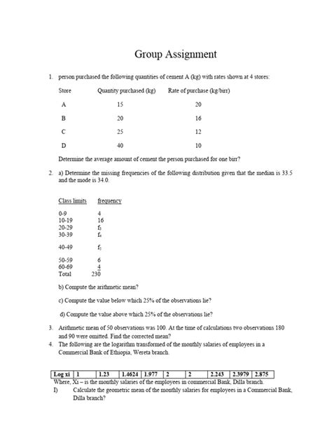 Assignment I Pdf Arithmetic Mean Median