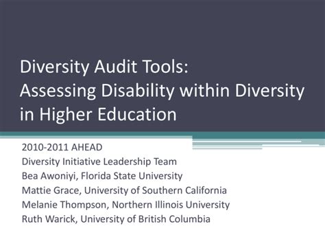 Diversity Audit Tools Assessing Disability Within Diversity