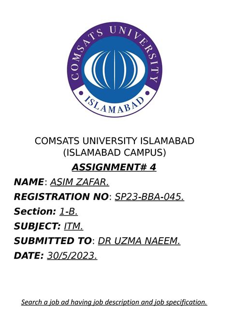 Asim Zafar 045 Itm 4 Comsats University Islamabad Islamabad Campus