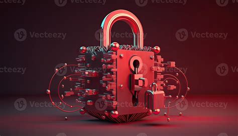 Cyber Security Digital Data Protection Lock On Red Background Database
