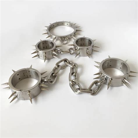 3pcsset Hand Cuffs Leg Irons Neck Collar Stainless Steel Bondage