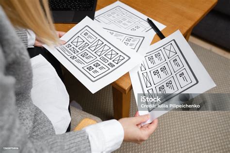 woman designer create website design wireframe sketch prototype