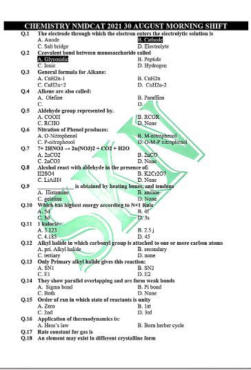Chemistry MCQs NMDACT