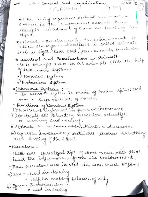 notes class 10 control and coordination pdf