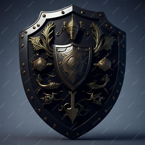 Premium Photo A Shield With Gold And Black Designs And A Leaf Design
