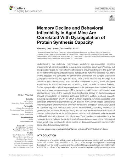 Pdf Memory Decline And Behavioral Inflexibility In Aged Mice Are