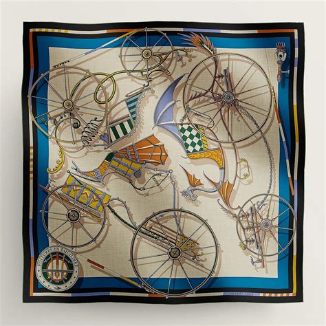 Replica Hermes Beige Blue Voitures En Equilibre Shawl 140