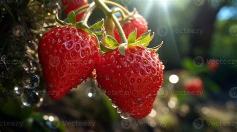 Ai Generated Strawberry In The Garden With Dew Drops Fresh