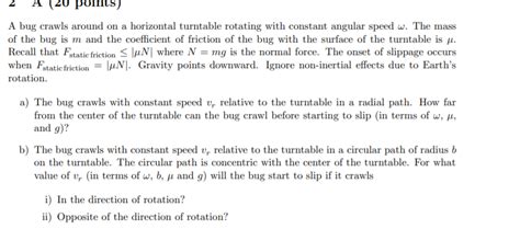 Solved Points A Bug Crawls Around On A Horizontal Turntable