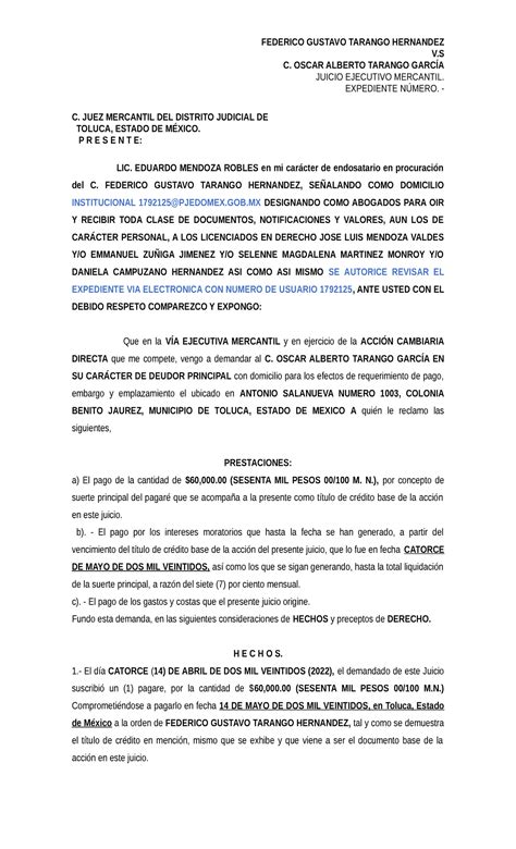 Federico Gustavo Tarango Hernandez Vs Oscar Alberto Tarango García Federico Gustavo Tarango