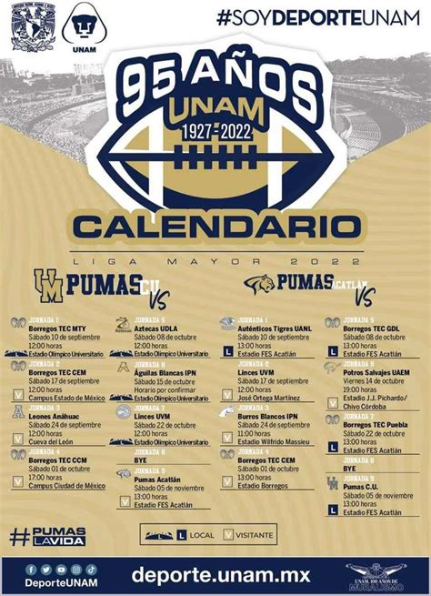 Pumas CU FBA On X Calendario Pumas CU Intermedia OFF