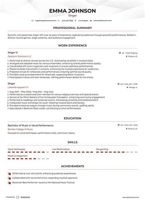 Singer Cv Example At Sabrina Swensen Blog