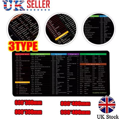 Excel Shortcuts Cheat Sheet Office Mouse Pad Keyboard Mats Desk Giant