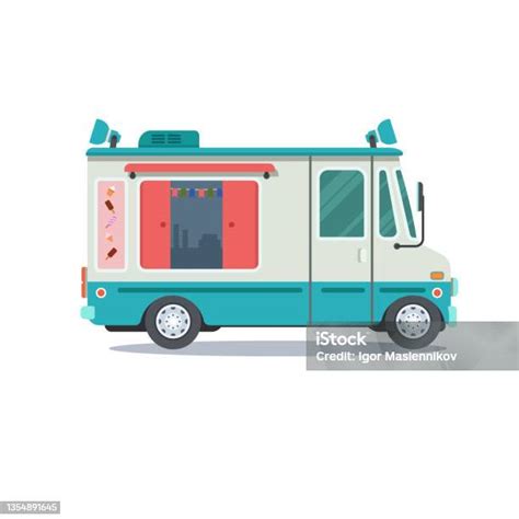 Side View Simplified Icecream Truck向量圖形及更多糖果圖片 糖果 貨車 交通方式 Istock