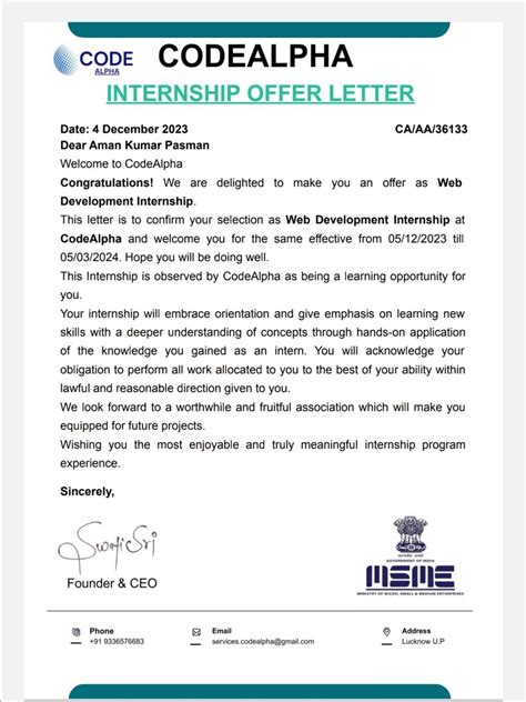 Aman Pasman On Linkedin Codealpha