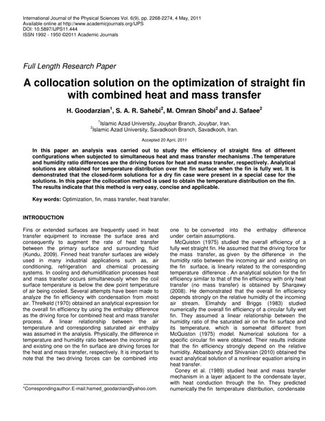 Pdf A Collocation Solution On The Optimization Of Straight Fin With