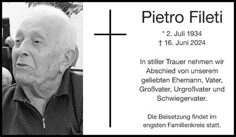 Traueranzeigen Von Pietro Fileti Aachen Gedenkt