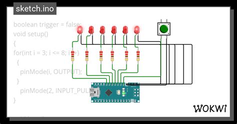 23 Бегущие огни с кнопкой Wokwi Esp32 Stm32 Arduino Simulator