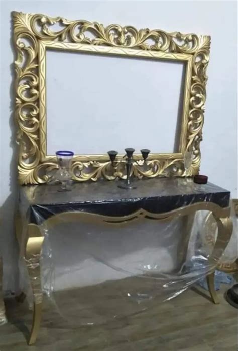Golden Rectangular Brass Table Top Mirror For Home Size 10x10x7inch