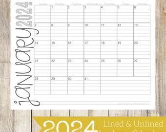 2025 Landscape Lined Unlined Monthly Calendars 8 5x11 LANDSCAPE Jan