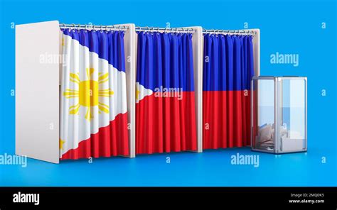 Voting Booths With Filipino Flag And Ballot Box Election In