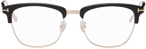 Tom Ford Black And Gold Browline Glasses Shiny Black Editorialist