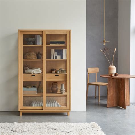 Oak Bookcase 110 Cm Living Room Storage Furniture Tikamoon