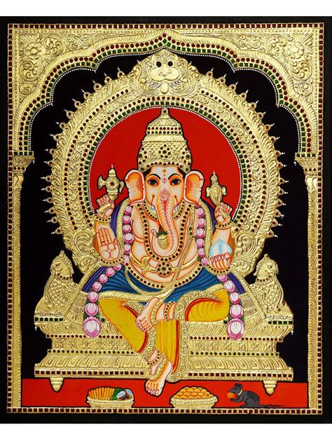 Blessing Lord Ganesha Tanjore Painting By My Angadi Exotic India Art