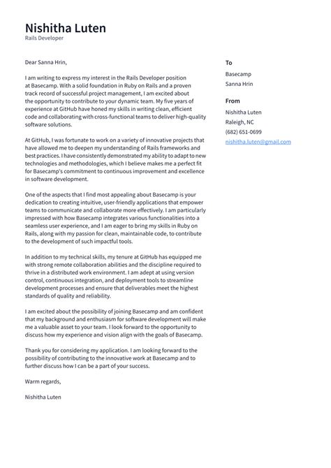 rails developer cover letter examples and templates