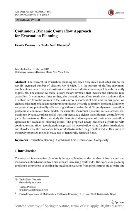 Continuous Dynamic Contraflow Approach For Evacuation Planning Request Pdf