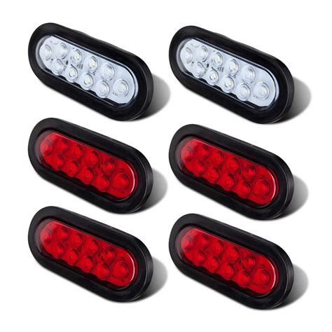 Buy LIMICAR 4 RED 2 White Oval Tail Lights LED 6 Flatbed Light Kit