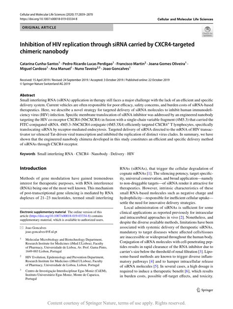 Inhibition Of Hiv Replication Through Sirna Carried By Cxcr4 Targeted