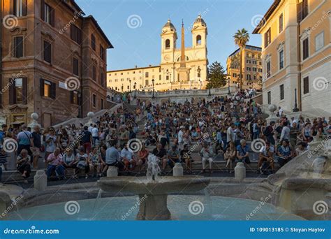Amazing Sunset View Of Spanish Steps And Piazza Di Spagna In City Of